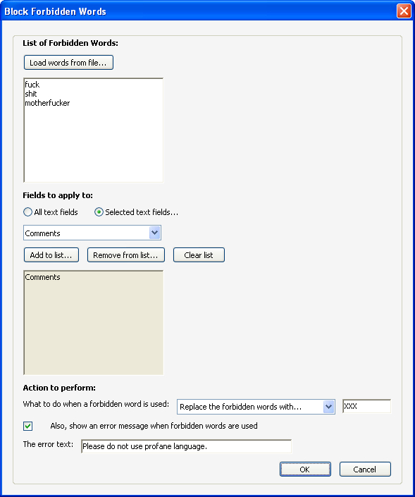 Acrobat -- Block Forbidden Words in Form Fields | Try67 | Custom PDF tools