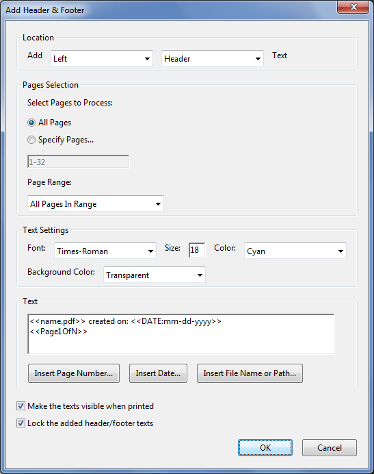 Acrobat/Reader -- Advanced Add Header/Footer Text | Try67 | Custom PDF ...