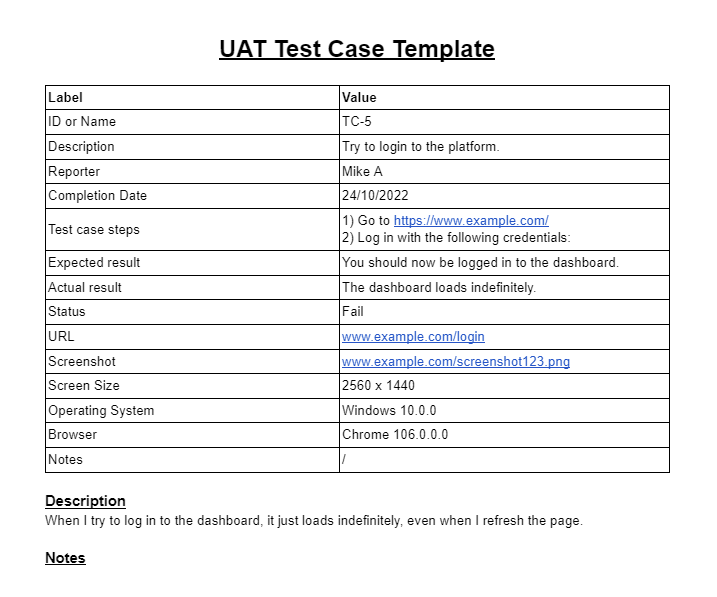 Software Uat Template