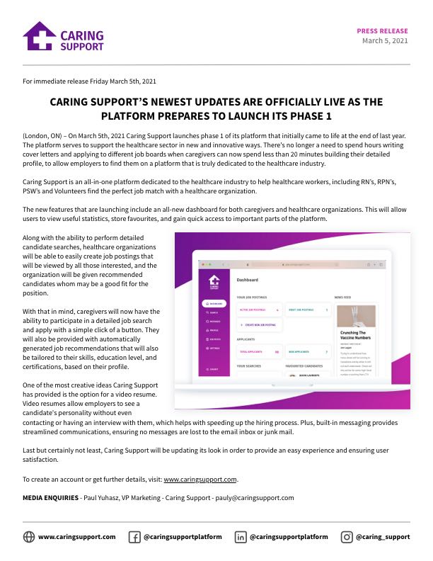 Caring Support’s newest updates are officially live as the platform ...