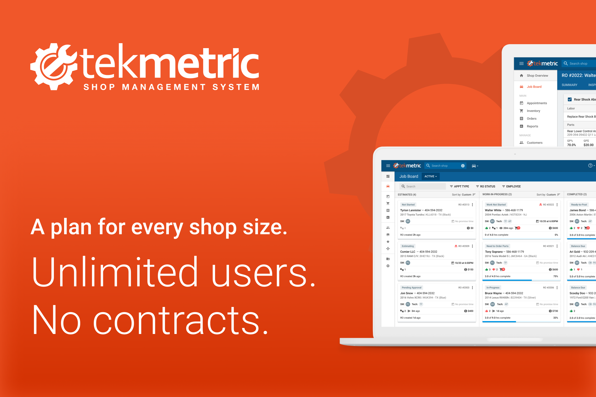 Tekmetric | Pricing - Unlimited Users. No Contracts.