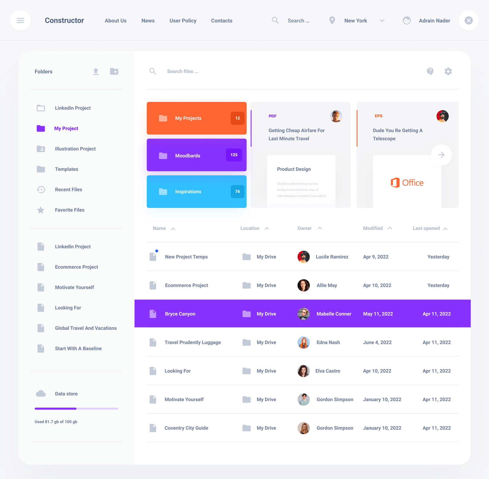 Files Management Dashboard — Download Template UI