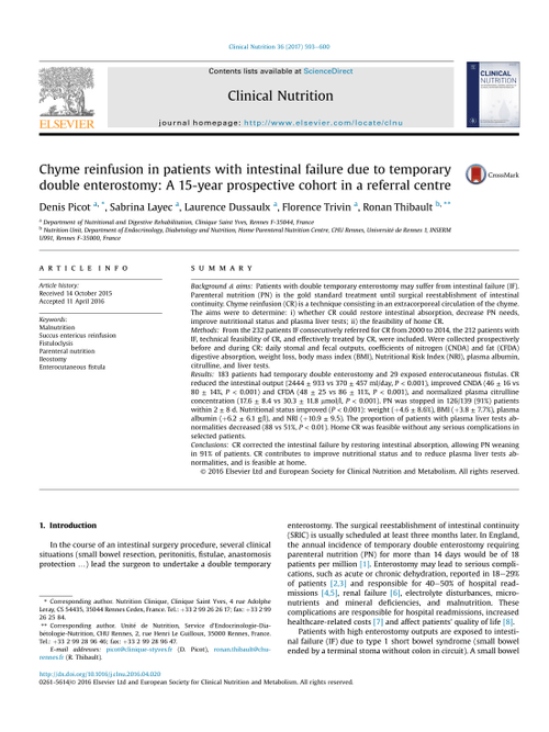 Chyme reinfusion in patients with intestinal failure due to temporary ...