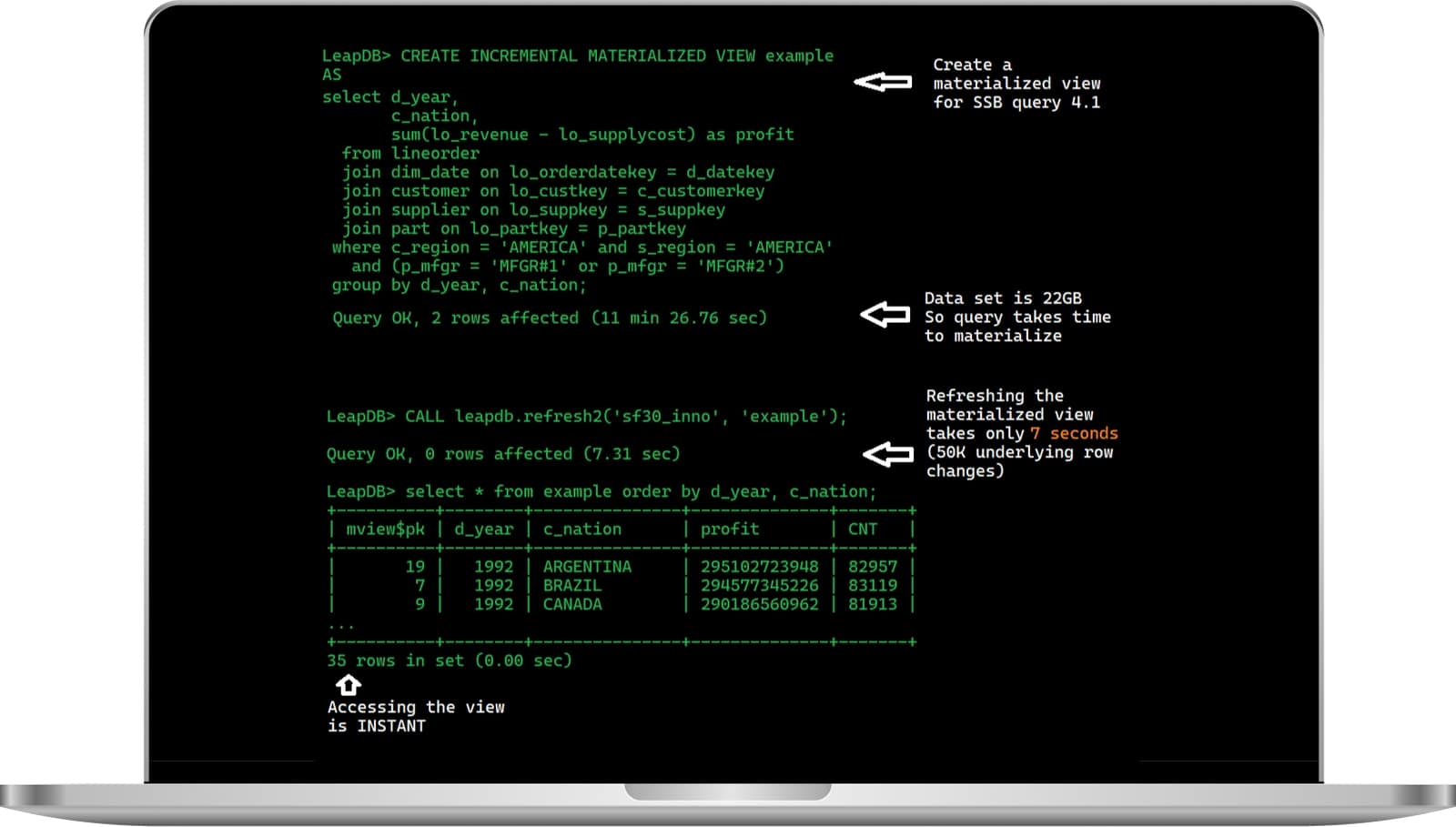 LeapDB - accelerate MySQL with materialized views and a column store