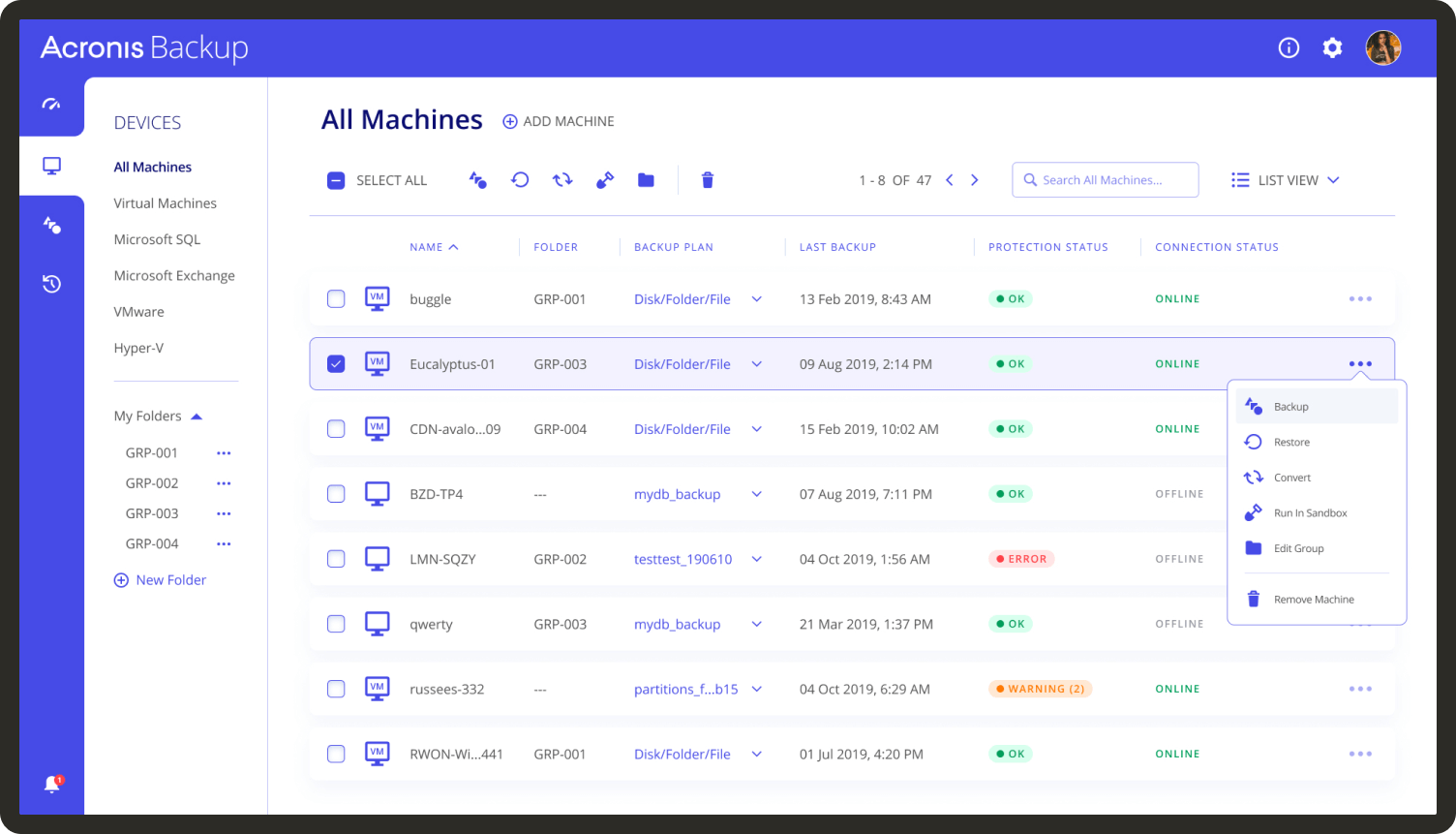 UI Concept & Illustration for a Backup Management Tool