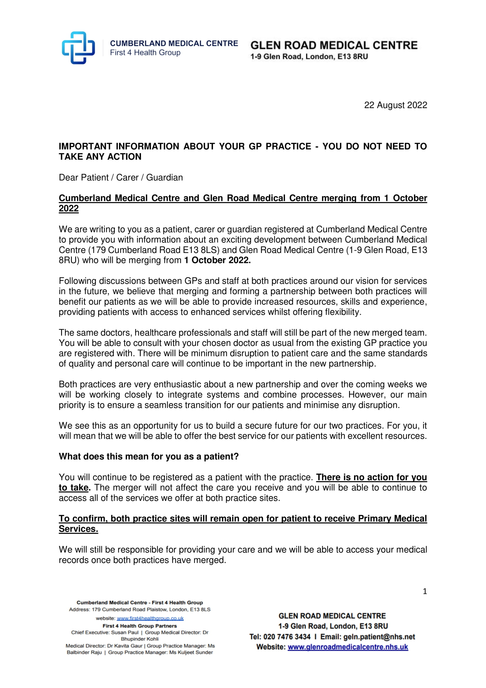 Merger information PLEASE READ | NHS GP Surgery