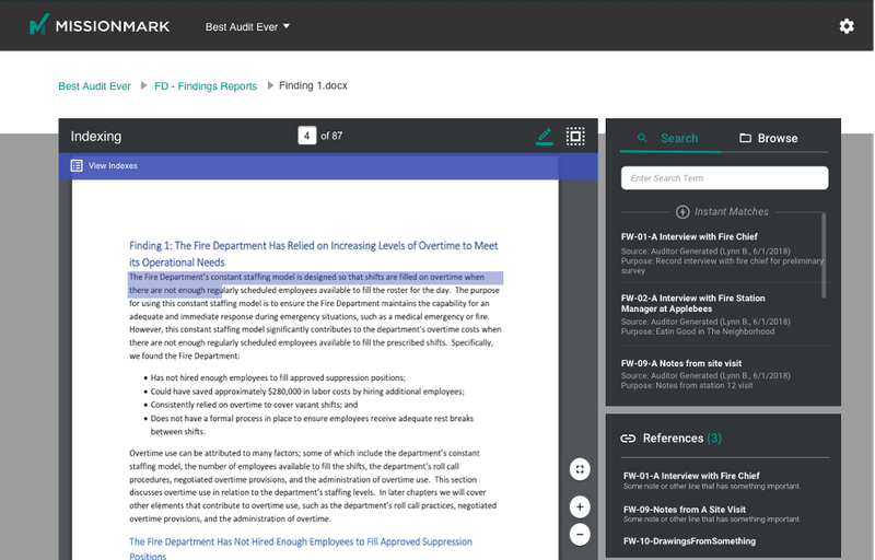 Missionmark Audit Platform - Cross Referencing