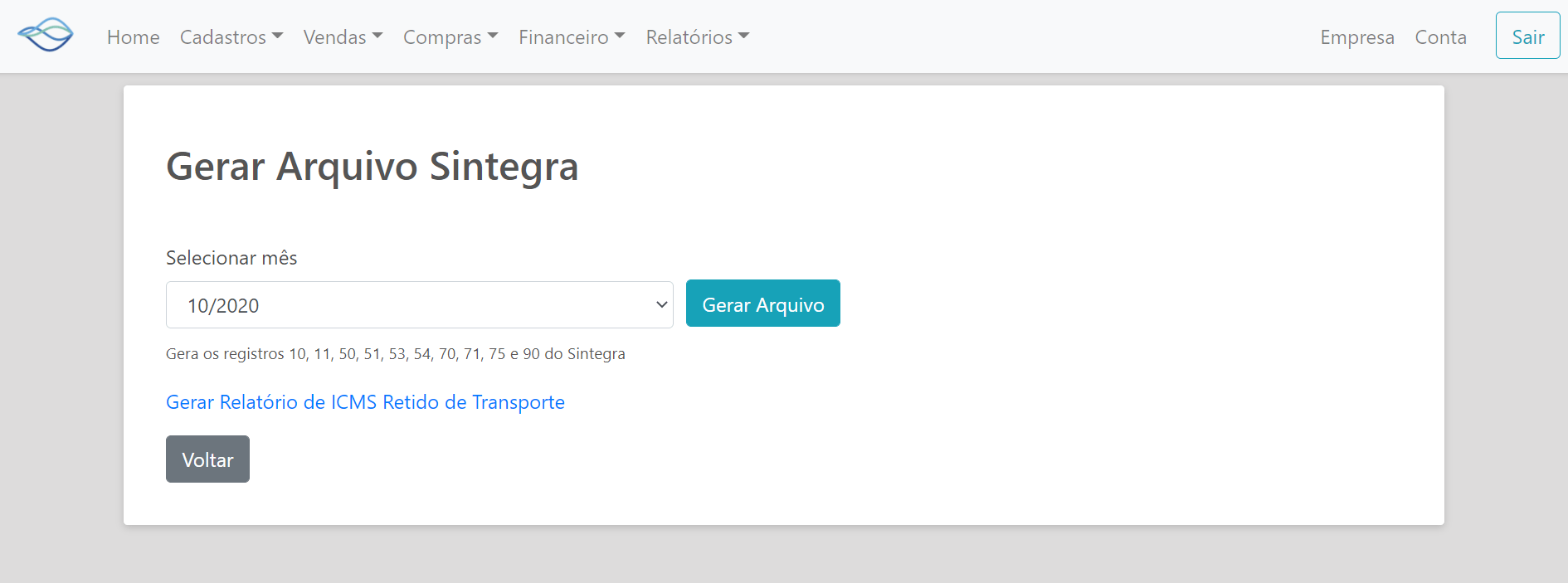 Como gerar arquivo SINTEGRA