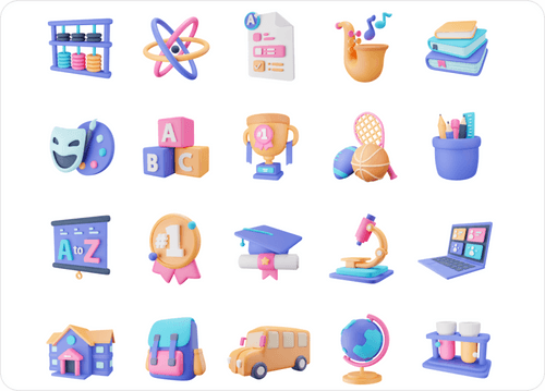 3D School Icons