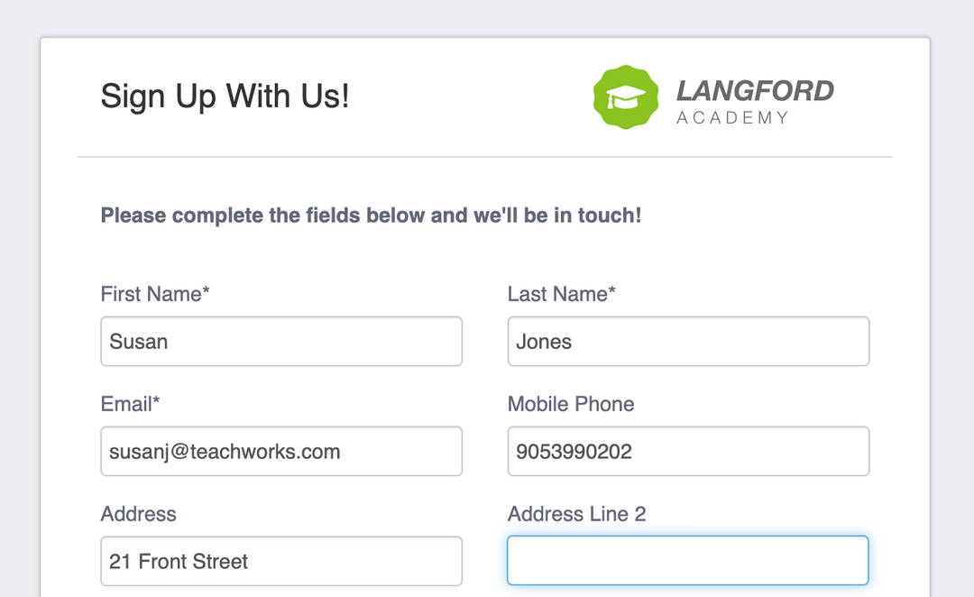Custom Forms Add-on Demo | Teachworks