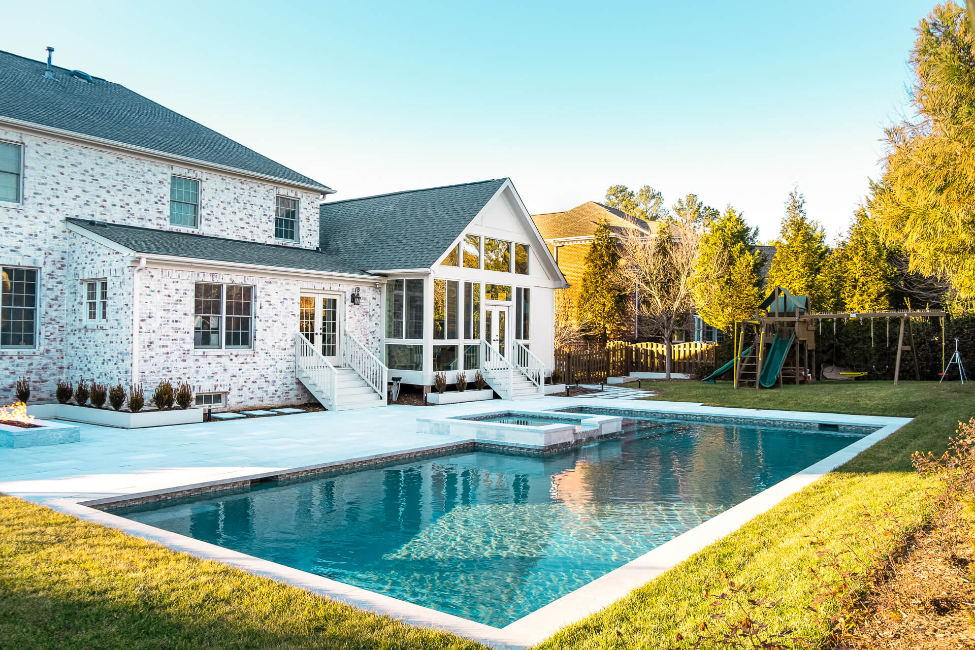 Modern Pool, Patio, and Fire Pit for Fun and Relaxation at the Arnold ...