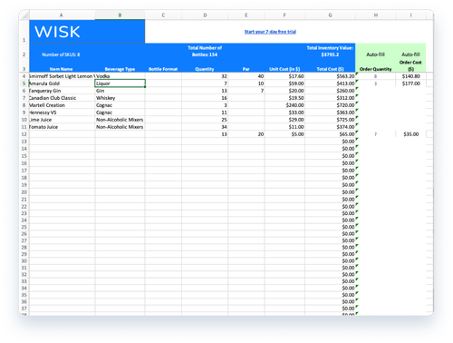 Improve your ordering process with WISK's free liquor ordering spreadsheet