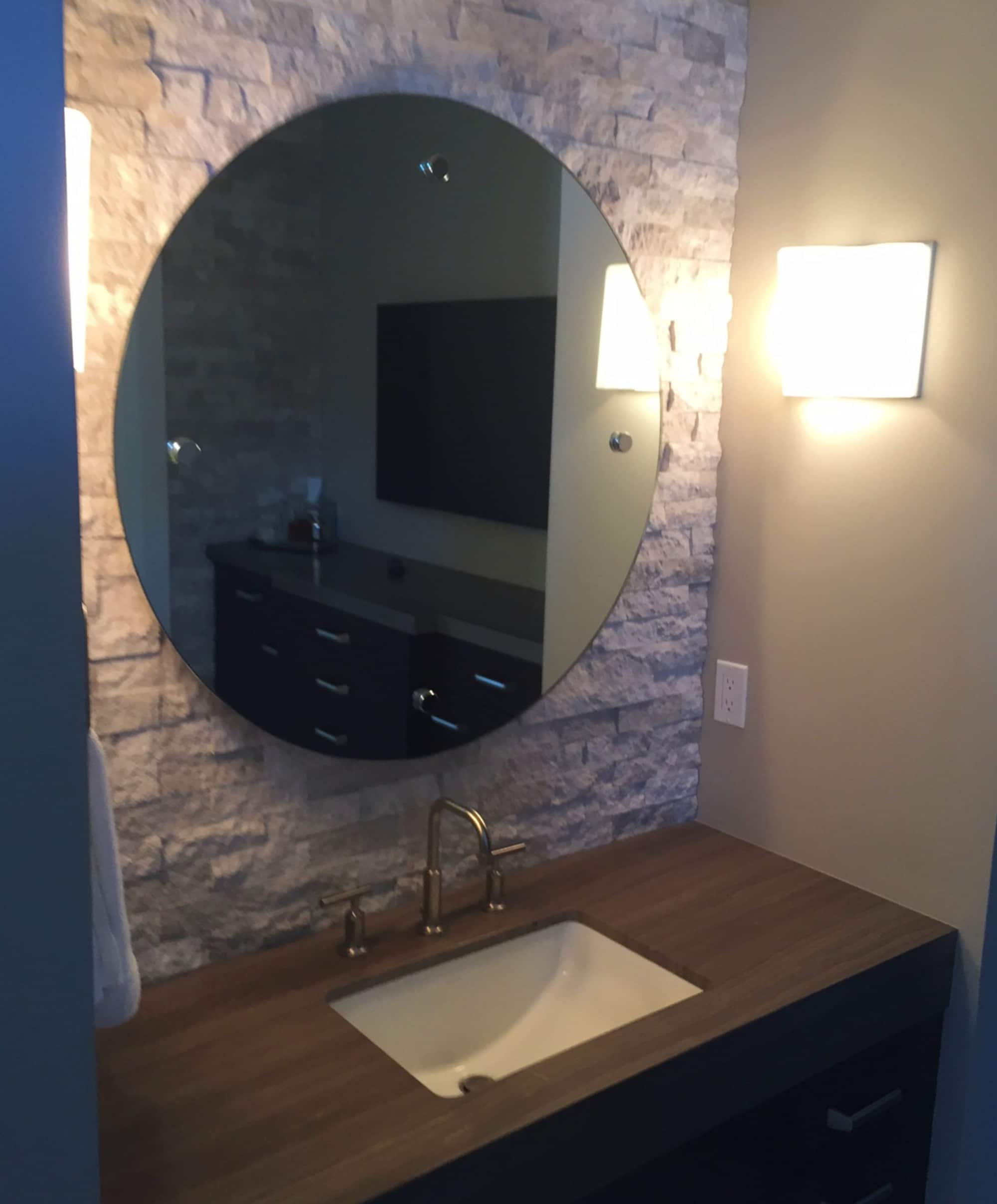 Round Mirror Installed with Standoffs