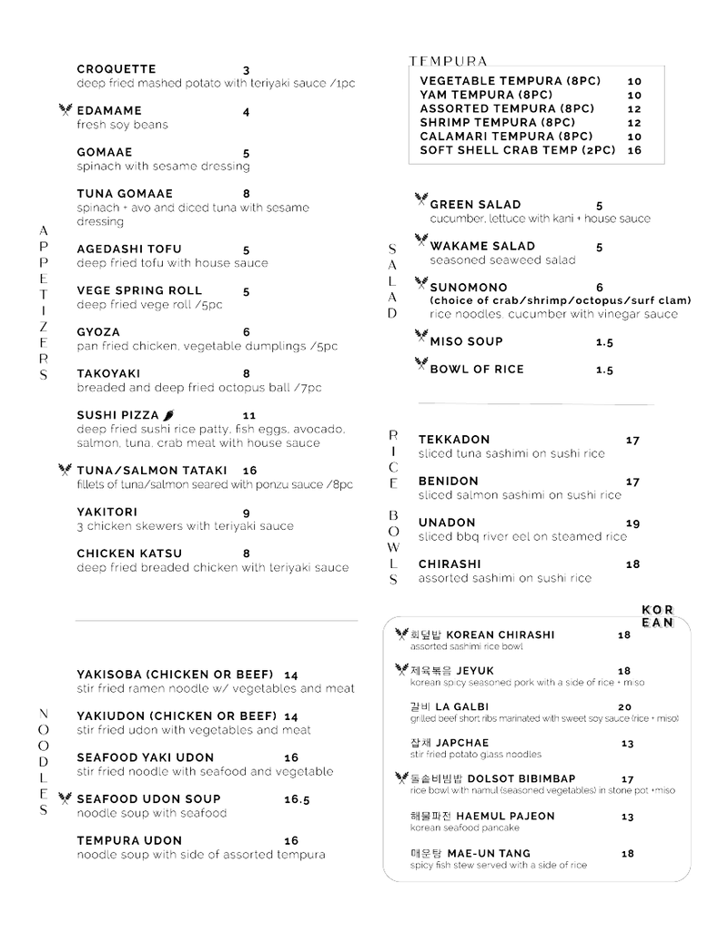 Umi Sushi Menu