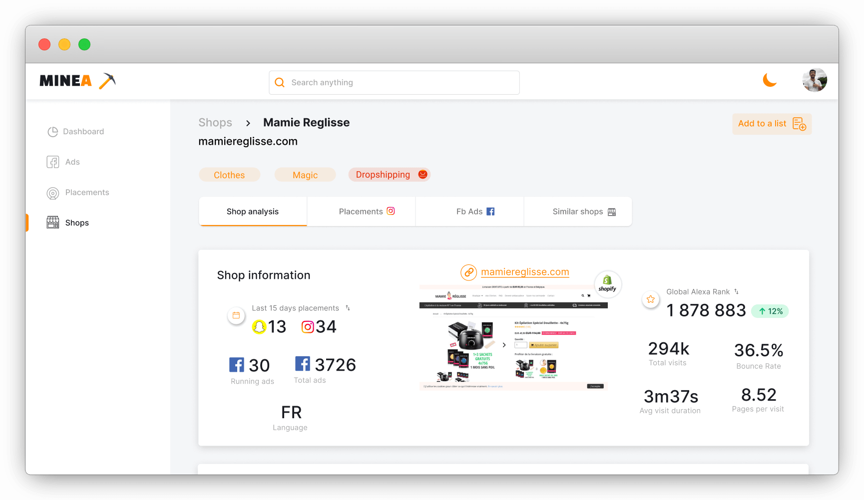 Minea - The best ecommerce product search tool