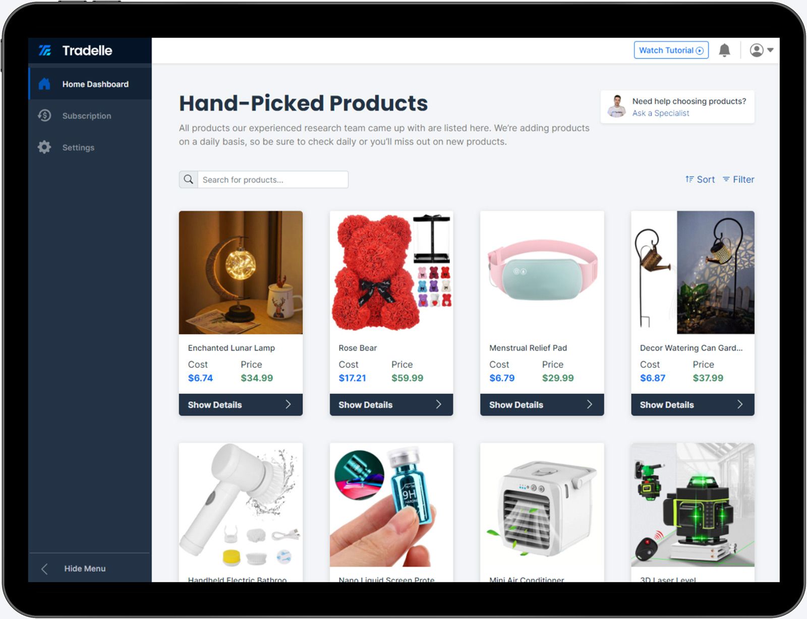 Tradelle: Product Research Software