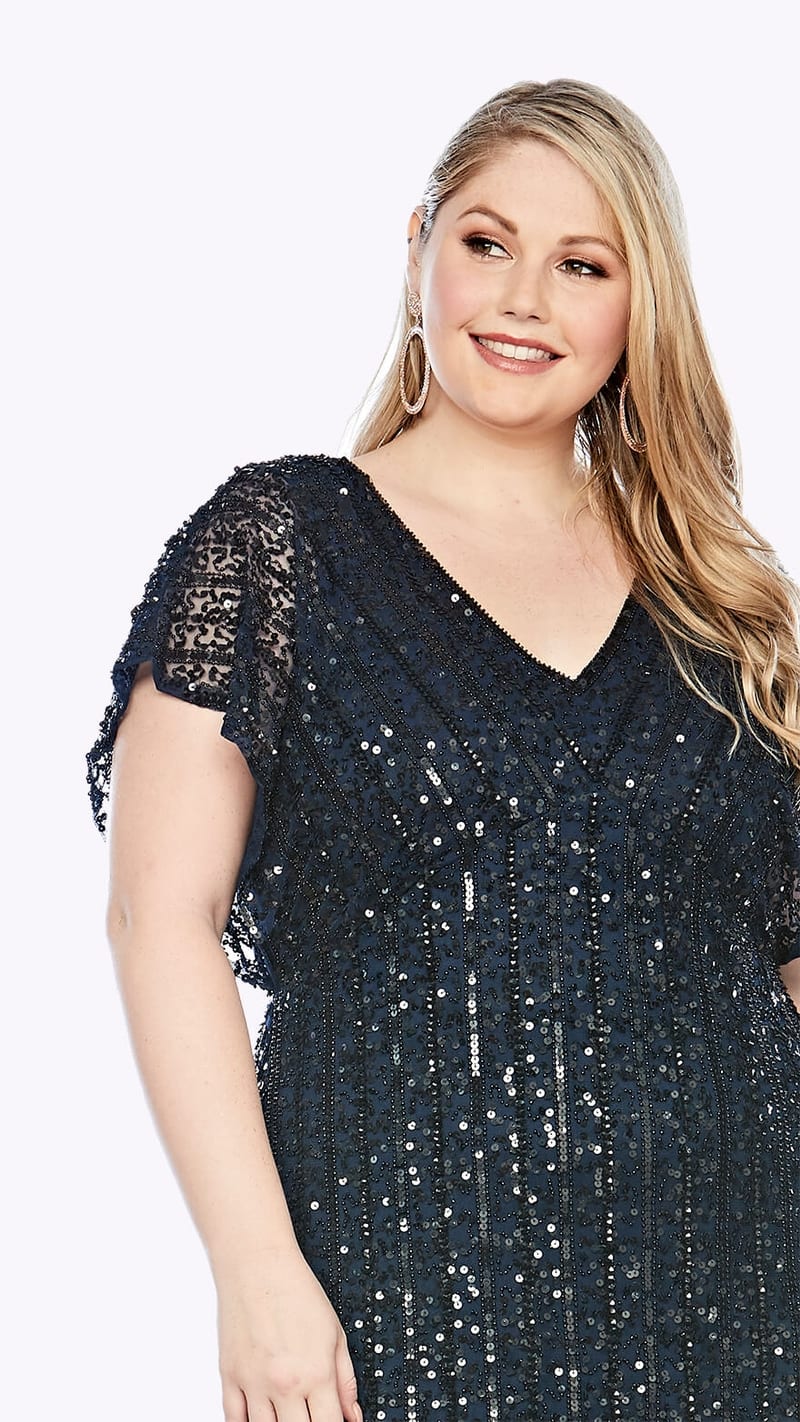 Layla Jones - LJ0367 - Mid-length beaded dress with soft beaded short ...