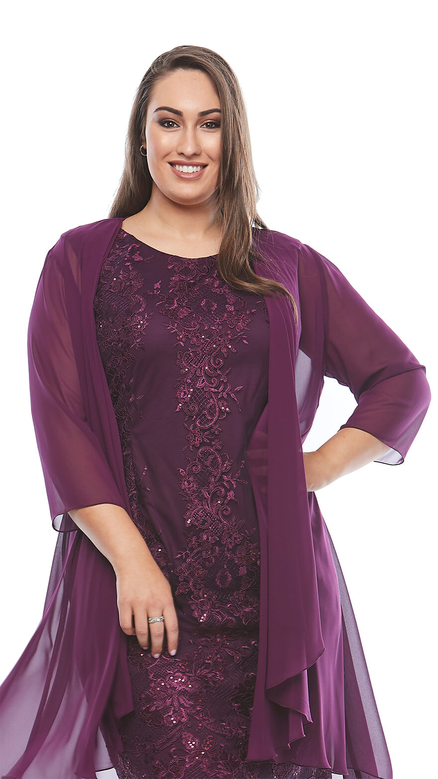 Layla Jones - LJ0281 - Cocktail lace dress with long chiffon jacket