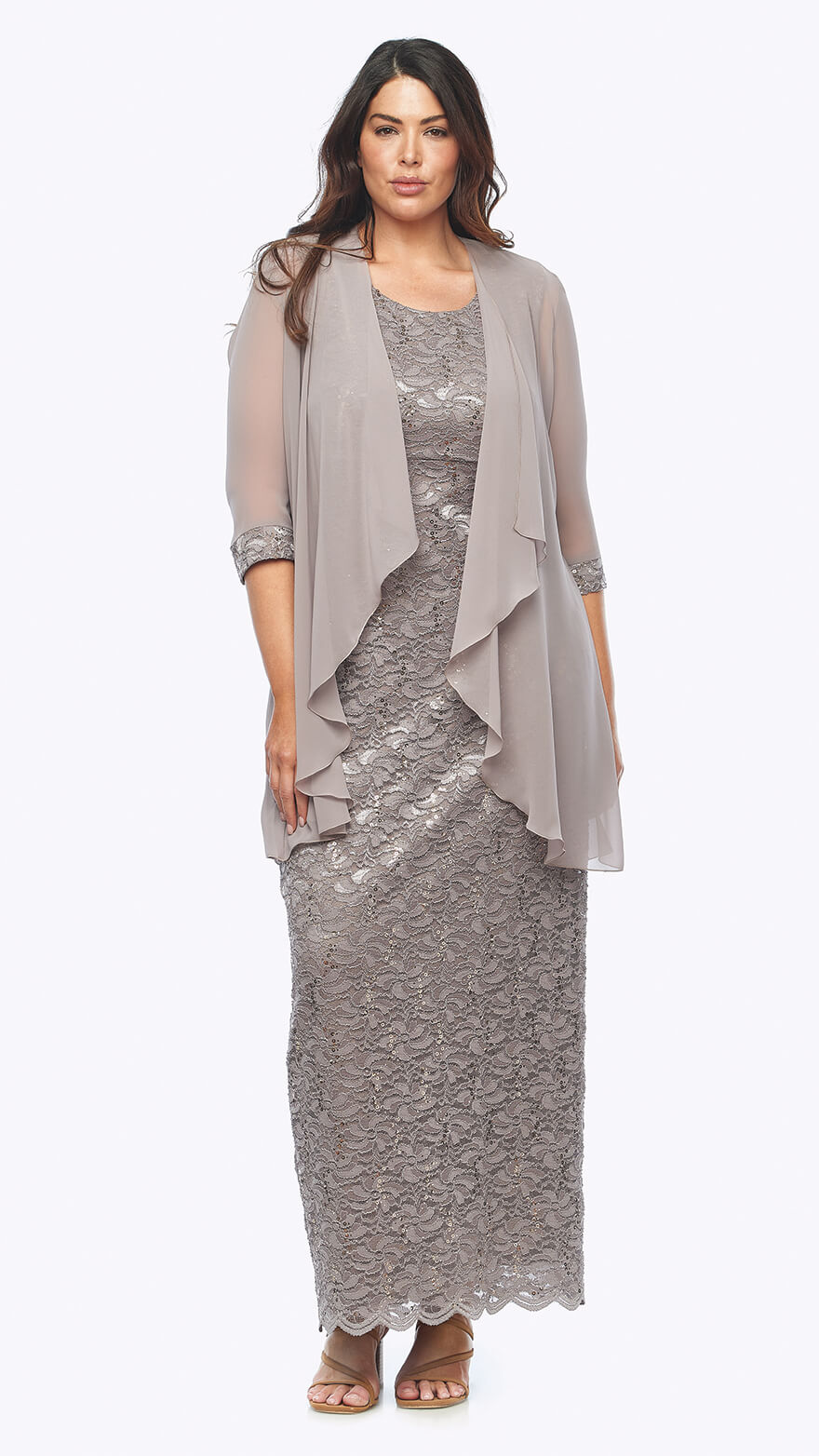 Layla Jones - LJ0482 - stretch sequin lace/chiffon long dress