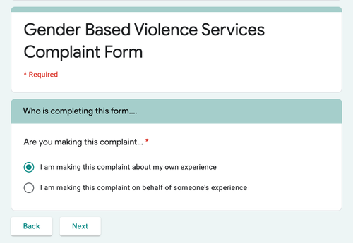 Gender Based Violence Victim Complaint Form