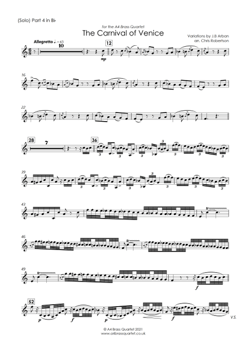 Carnival of Venice | Sheet Music | Shop | A4 Brass Quartet