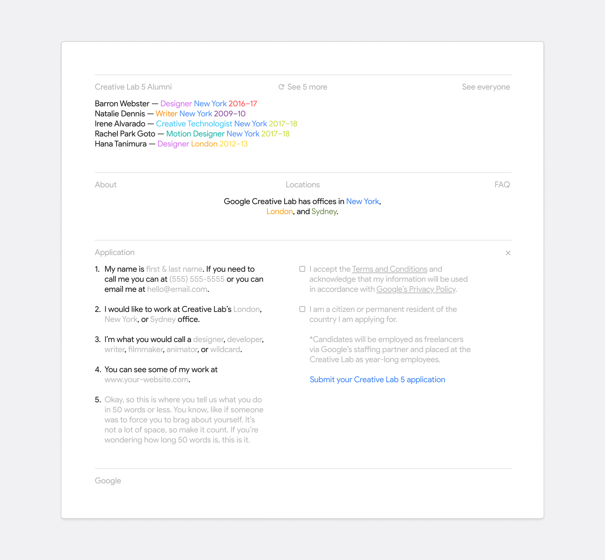 Eli Block | Google Creative Lab 5 Website