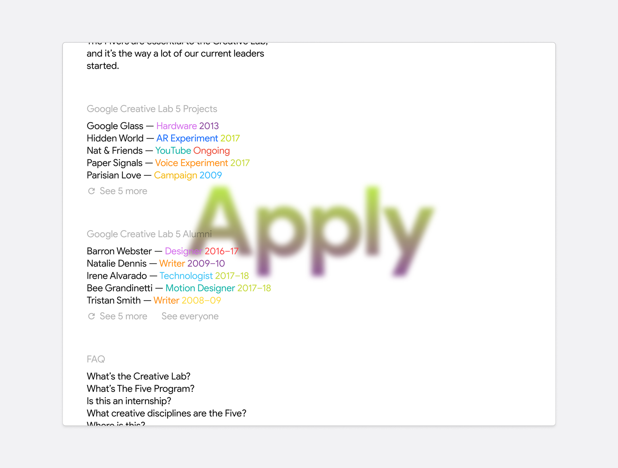 Eli Block | Google Creative Lab 5 Website