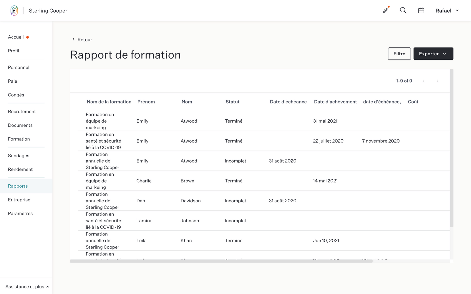 Outil de suivi de la formation des employés | Humi