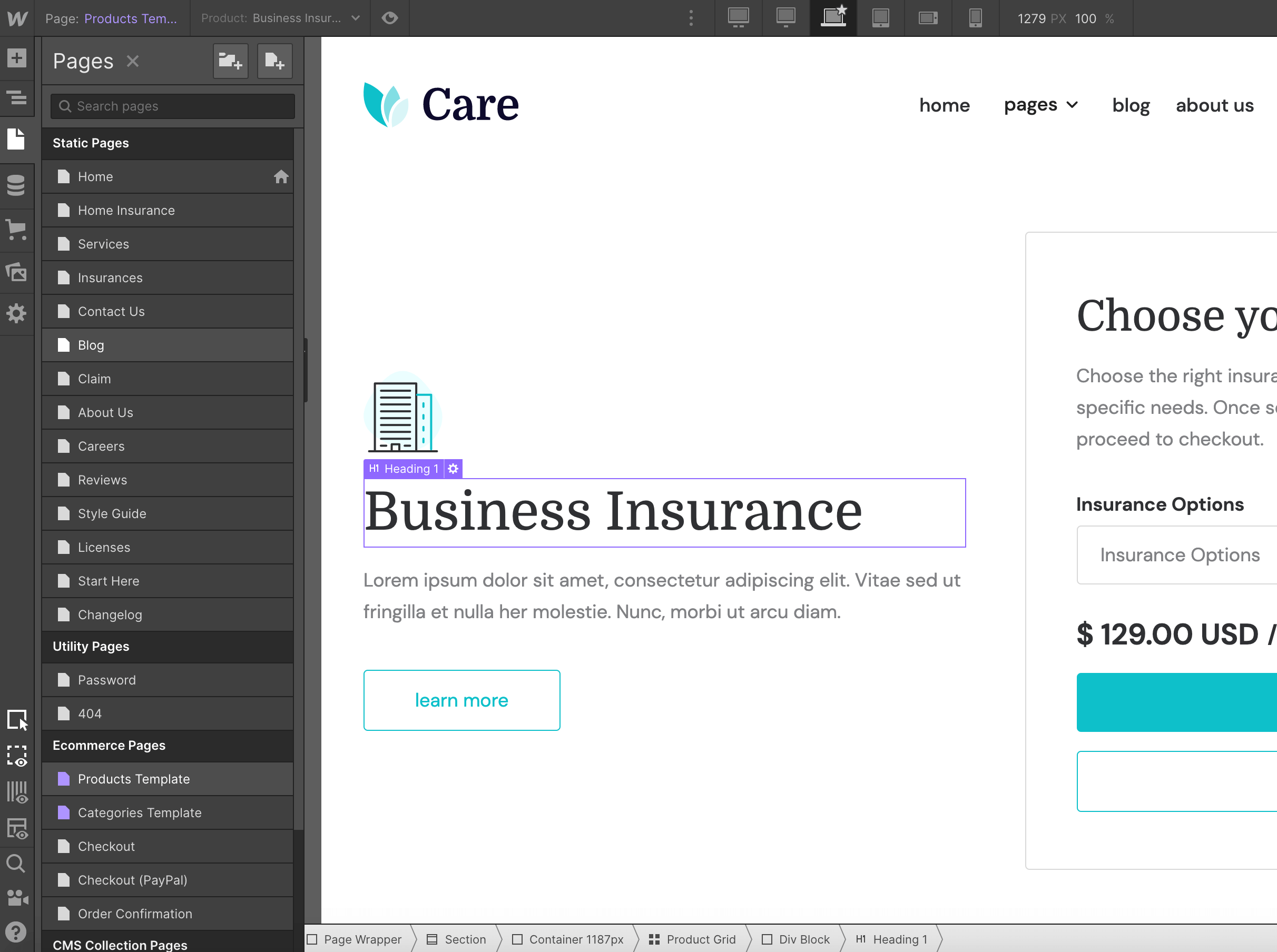 Start Here - Care - Webflow Ecommerce Template