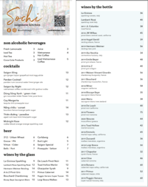 Menus - Sochi Kitchen - Saigonese - Vietnamese Restaurant - Chicago ...