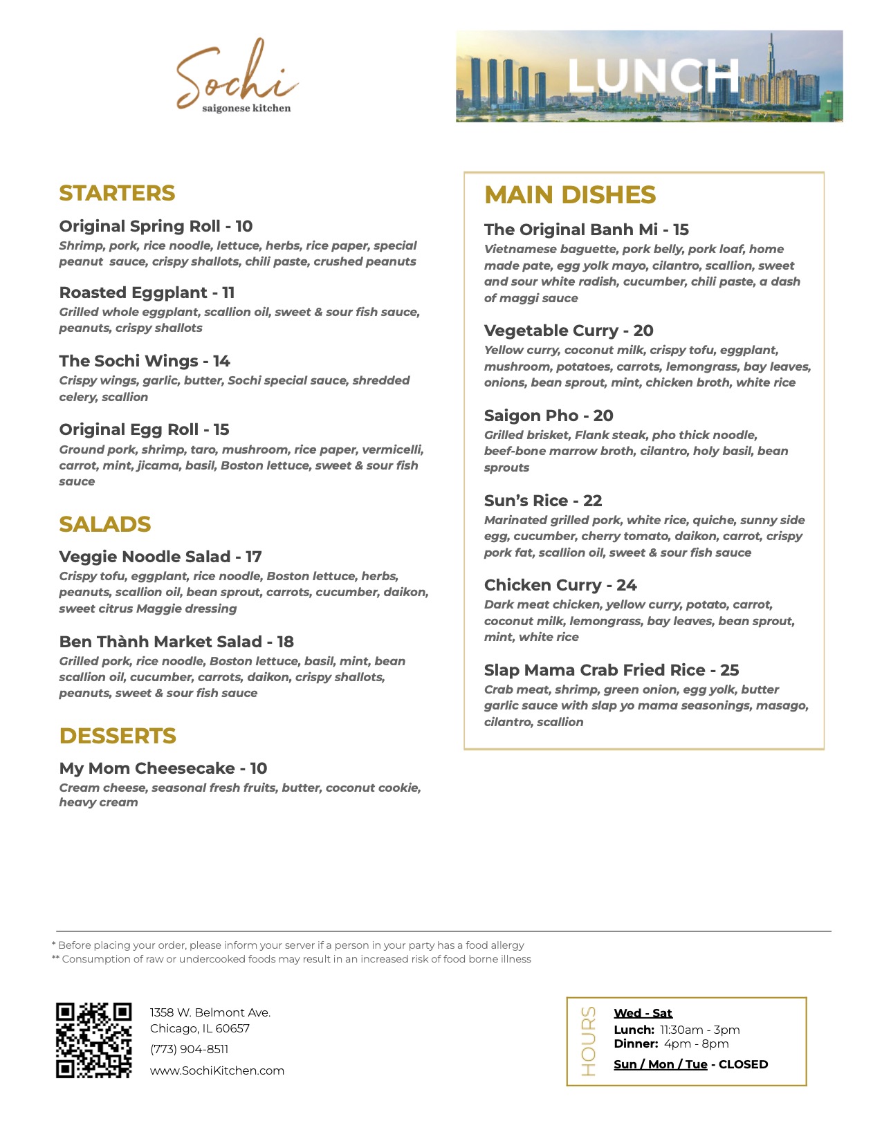 Menus - Sochi Kitchen - Saigonese - Vietnamese Restaurant - Chicago ...
