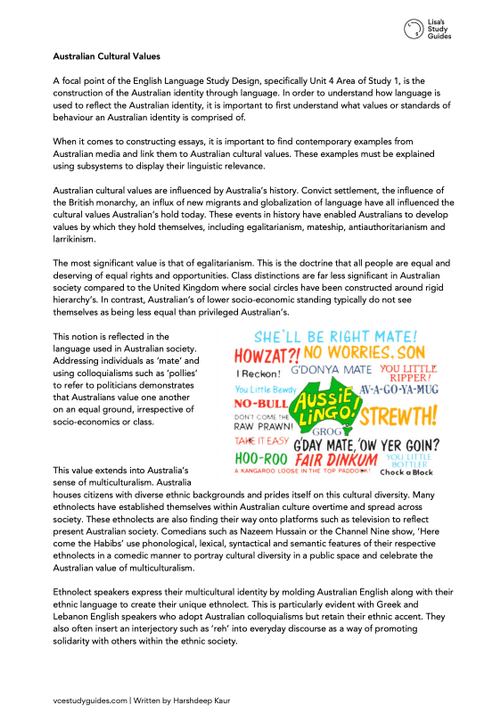 Australian Cultural Values | Lisa's Study Guides