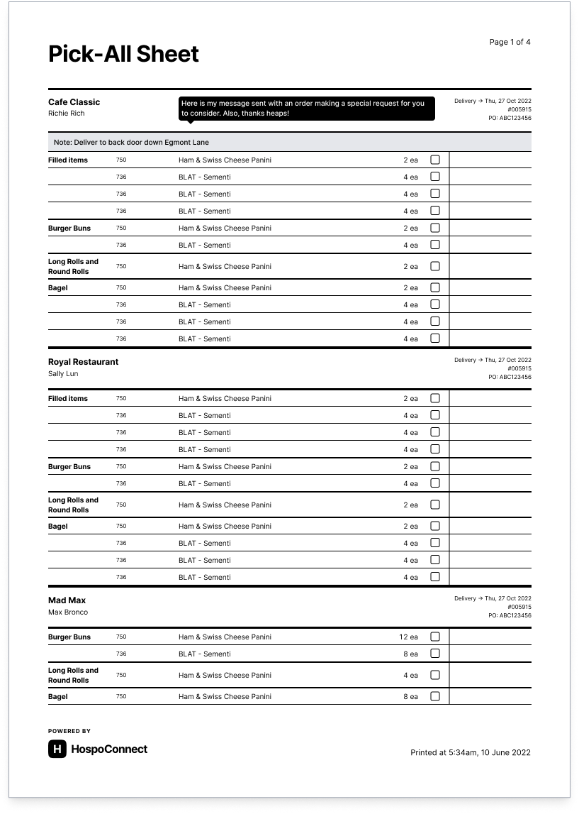 Pick & Pick-all sheets | HospoConnect