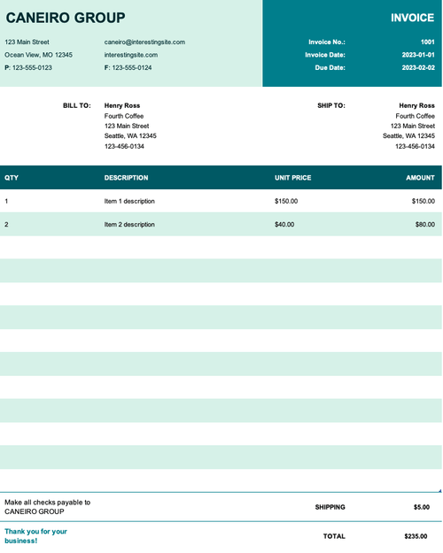Excel Invoice Templates