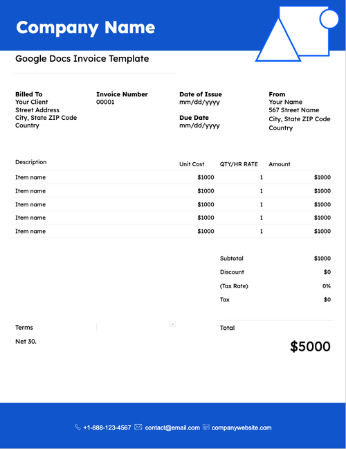 Google Docs Invoice Templates
