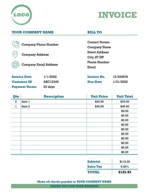 Google Sheets Invoice Templates