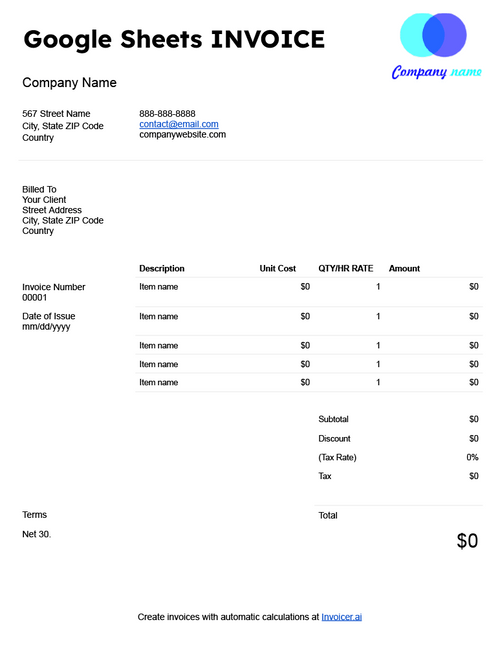 Google Sheets Invoice Templates
