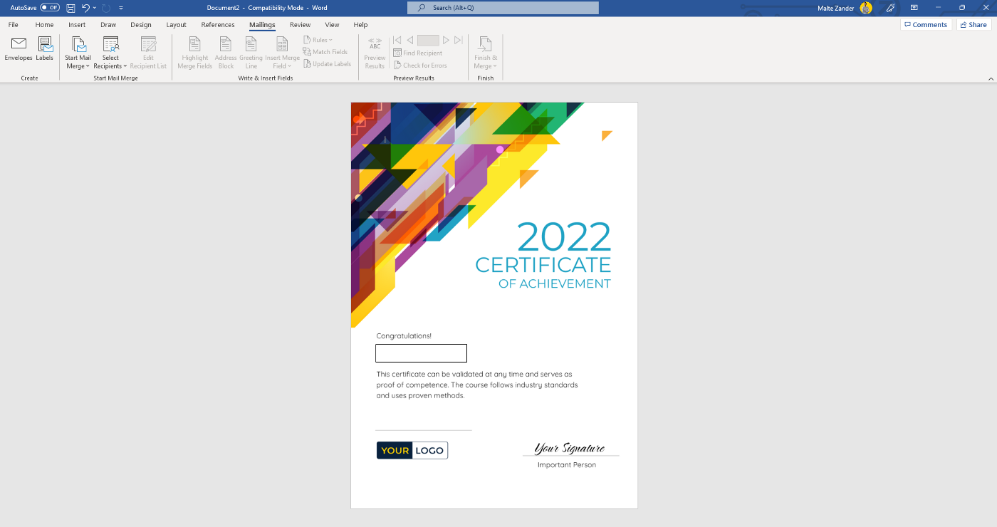How to send digital certificates for free with Office Mail Merge ...