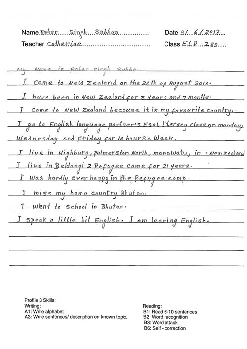 ESOL Literacy group writing pieces for World Refugee Day