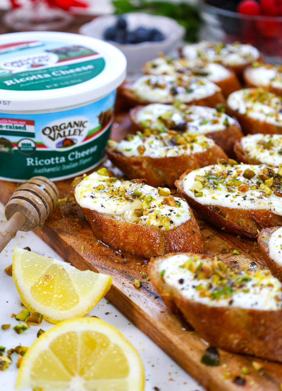 Truffle Pistachio Whipped Ricotta Crostini - BRIGHT MOMENT CO.
