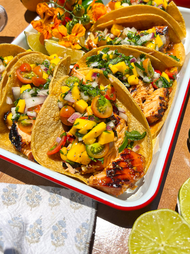 Honey Balsamic Glazed Salmon Tacos with Mango Salsa - BRIGHT MOMENT CO.
