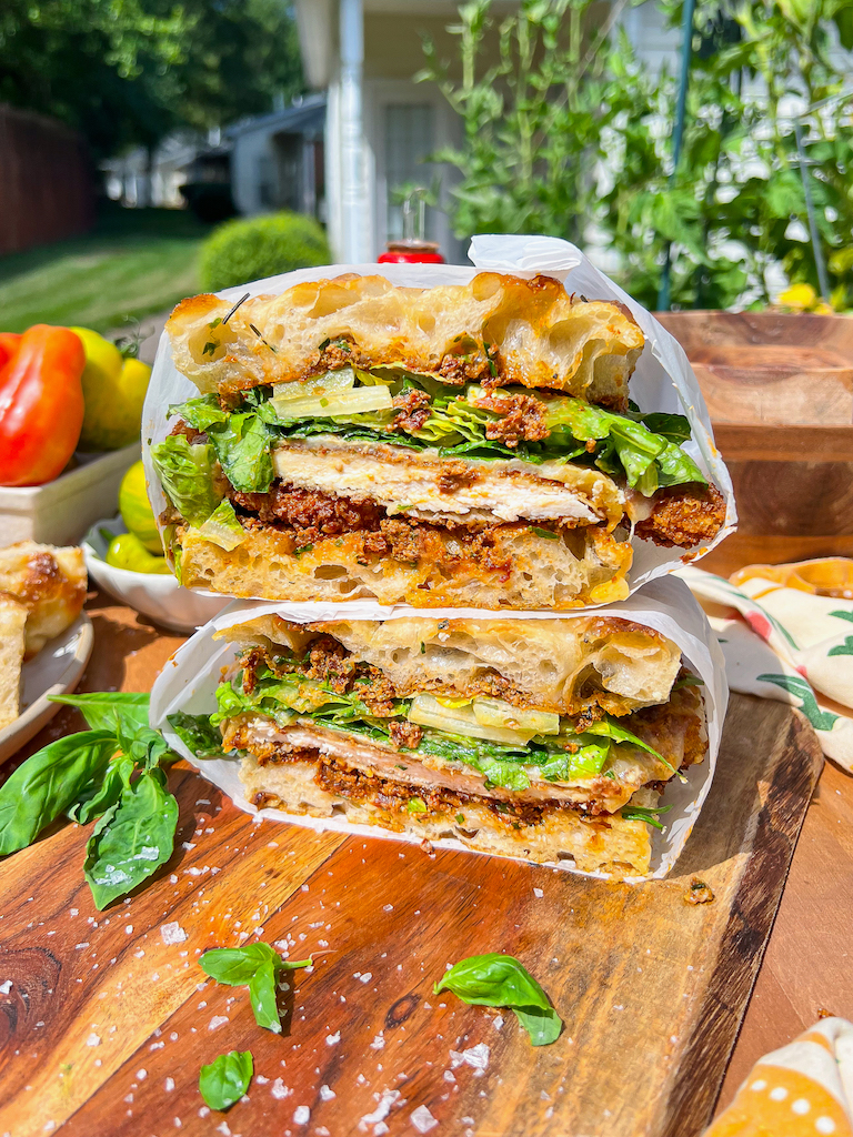 Crispy Chicken & Spicy Cheddar Focaccia Sandwich - BRIGHT MOMENT CO.