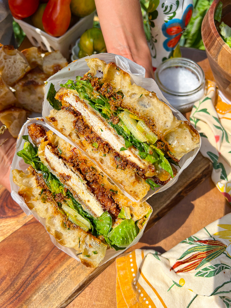 Crispy Chicken & Spicy Cheddar Focaccia Sandwich - BRIGHT MOMENT CO.