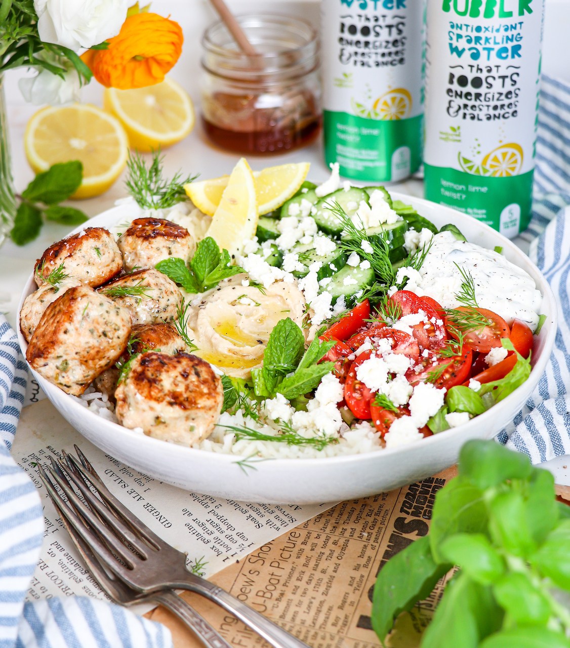 Mediterranean Chicken Meatballs Power Bowl - BRIGHT MOMENT CO.