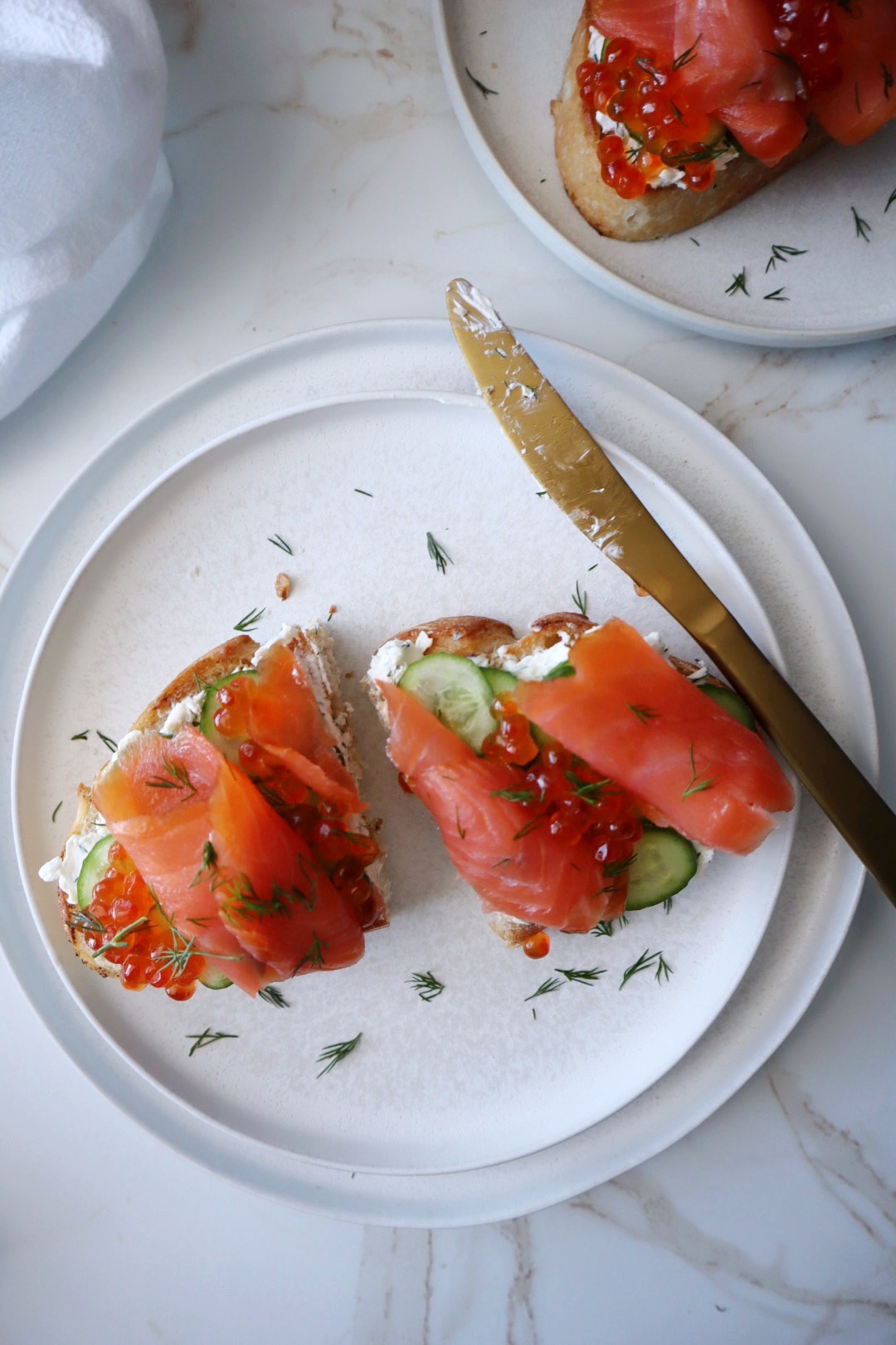 Lox Salmon Toast with Cucumber and Roe