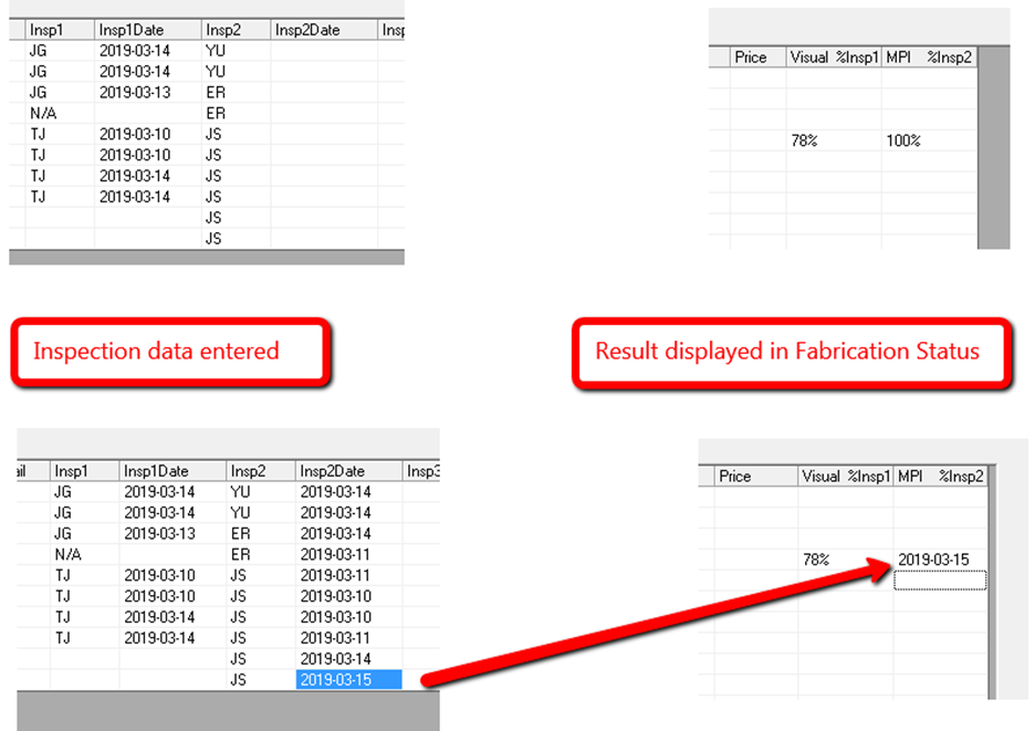 Showing the Progress of Inspection in the Status Table - SpoolFab Piping Isometrics Drawing Software