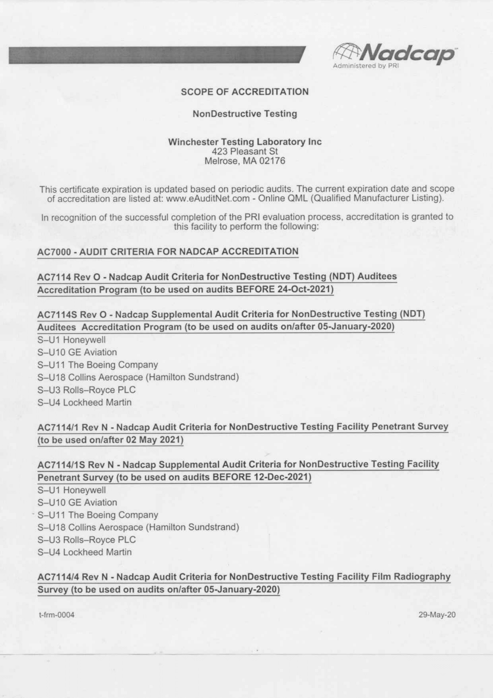 Nadcap Certifications