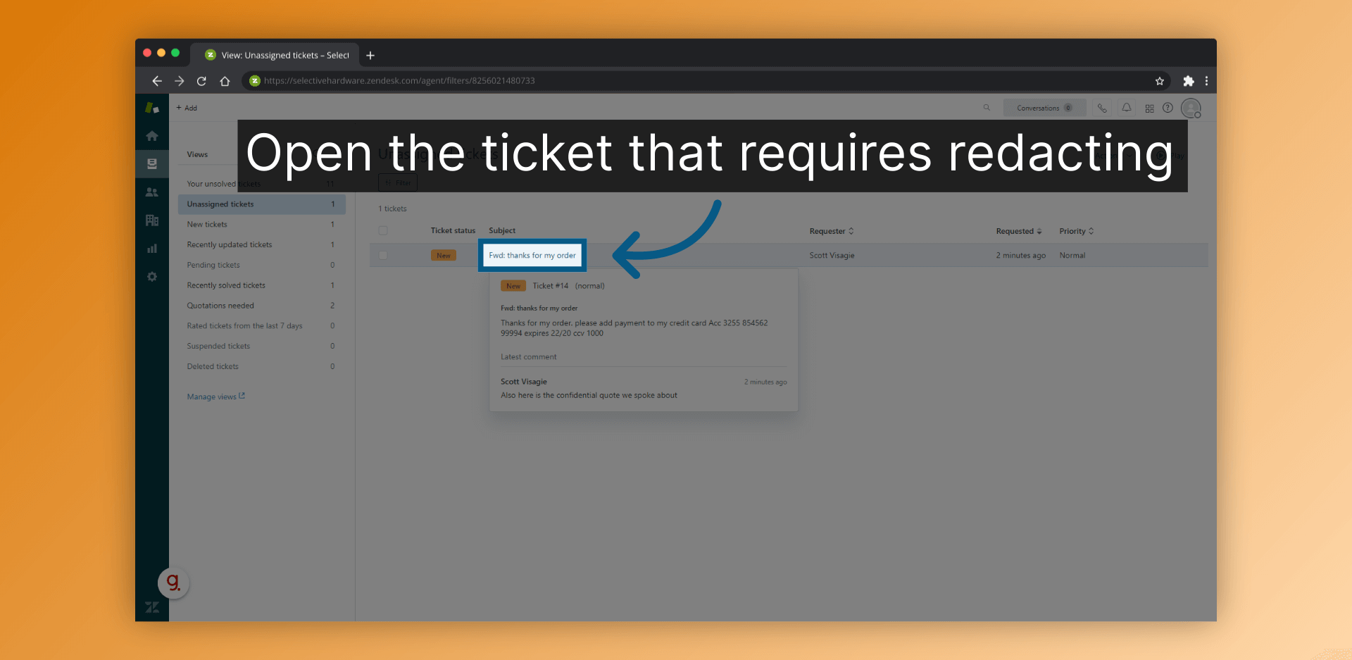 How to Redact a file and text in a ticket on Zendesk