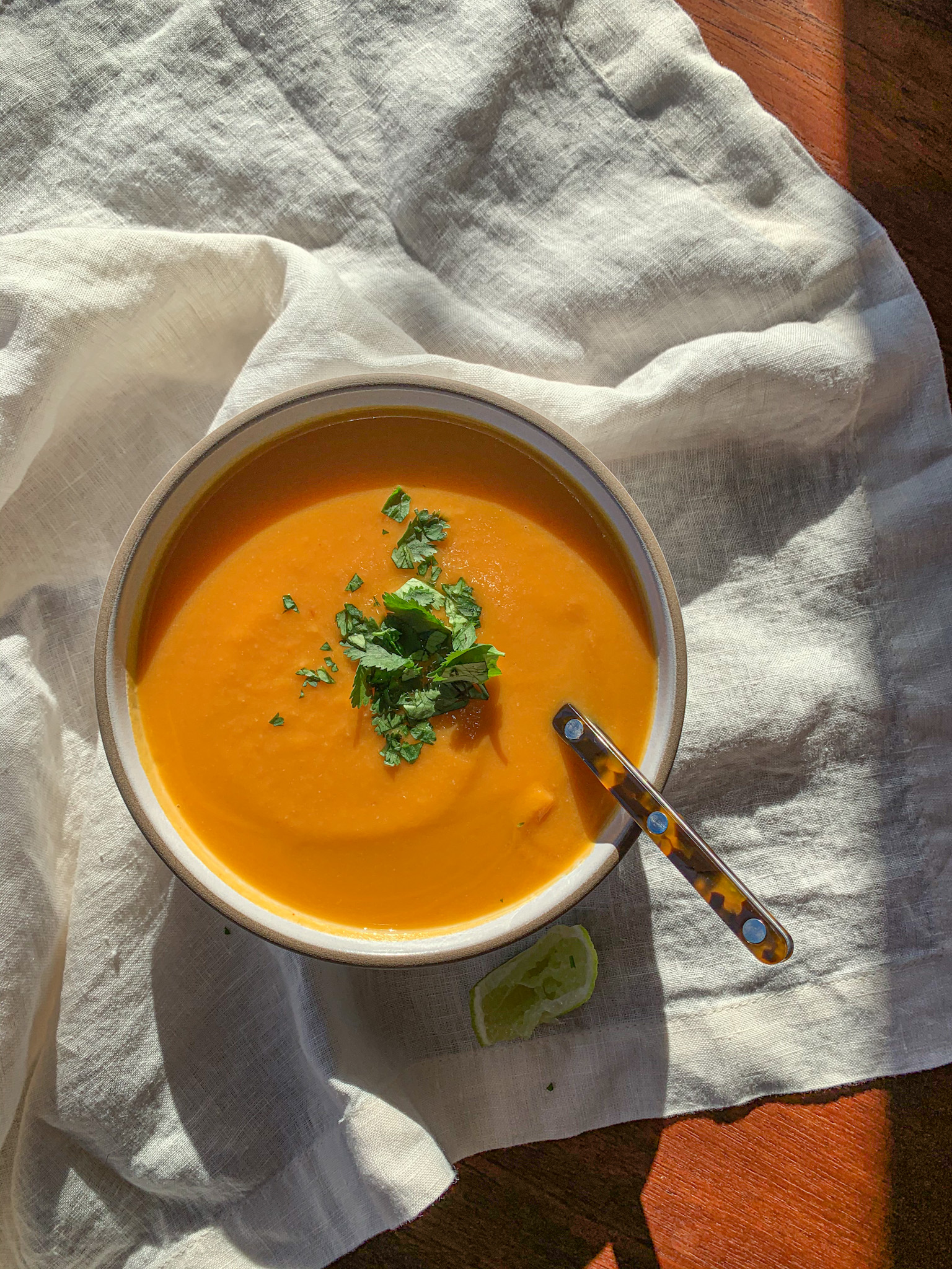 Carrot, Sweet Potato, + Ginger Soup