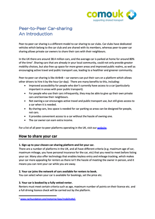 Shared cars > Starting and running successful schemes